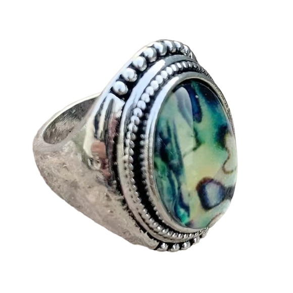 Jewelry | Vintage Silver Large Multicolored Oval Stone Ring | Poshmark